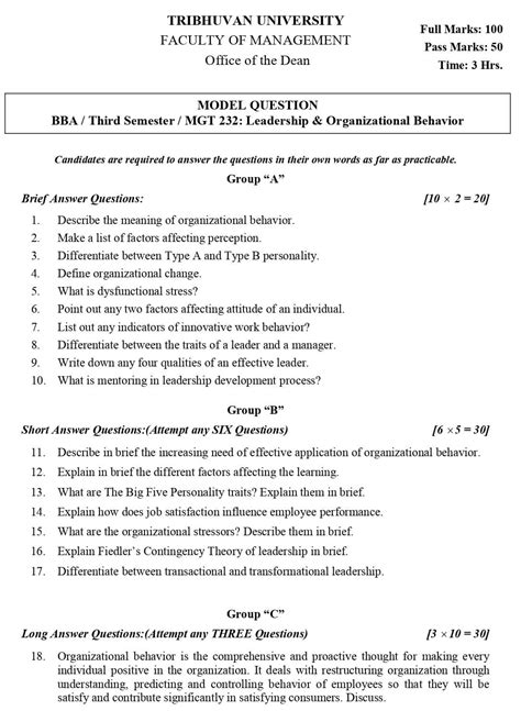 BBA Third Semester Model Questions 2023 Edusanjal