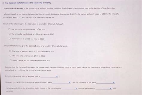 Solved 3 The Classical Dichotomy And The Neutrality Of Chegg