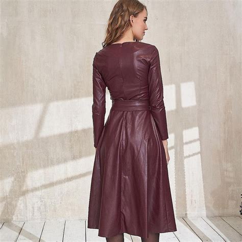 Long Sleeve Belt Eco Leather Dress Sexy Clubwear Dress Black Etsy