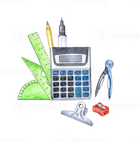Watercolor Illustration Of A Set Of Physics And Mathematics Calculator