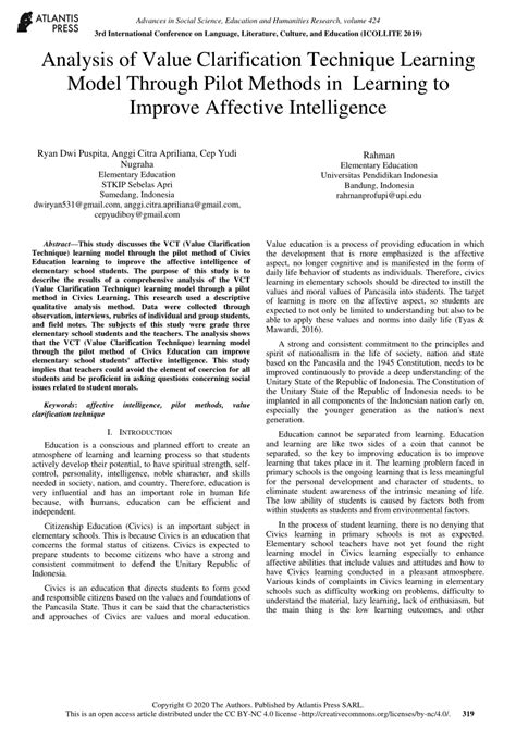 pdf analysis of value clarification technique learning model through pilot methods in learning