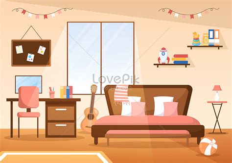 Ilustración De Dibujos Animados Interiores De Dormitorio Para Niños