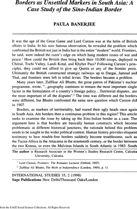 Borders As Unsettled Markers In South Asia A Case Study Of The Sino