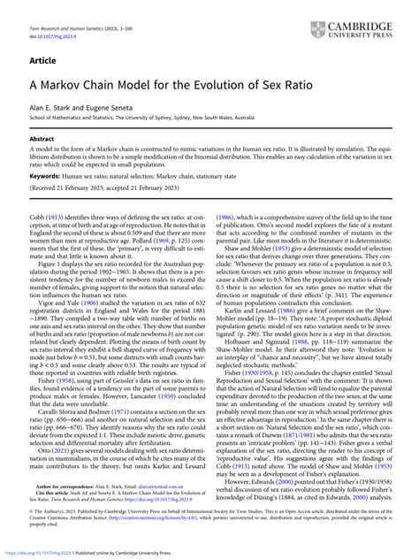 pdf a markov chain model for the evolution of sex ratio