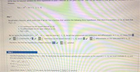 solved f x 2x2−4x 3 [−1 3] step 1 recall rolle s theorem