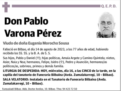Pablo Varona Pérez Esquela Necrológica El Correo