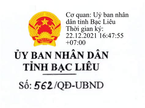 Quyết định 562 QĐ UBND ngày 22 12 2021 của UBND tỉnh Bạc Liêu Về việc