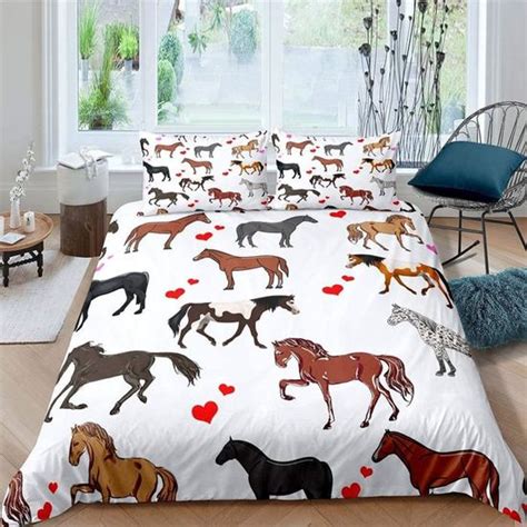 Linge De Lit Mignon Cheval Pour Enfants Filles Poneys Coeur Parure De