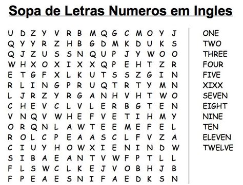Sopa de letras con numeros en inglés Imagui Numeros en ingles Sopa