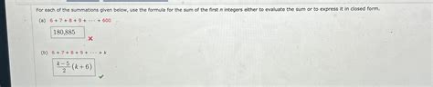 solved for each of the summations given below use the