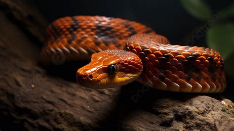 Fundo Uma Cobra Laranja E Preta Descansando Em Um Galho Fundo Imagem