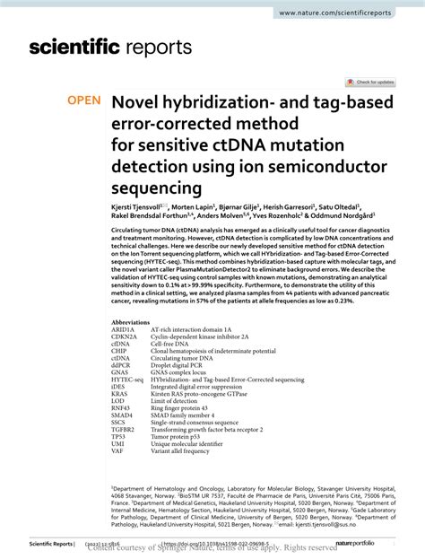 pdf novel hybridization and tag based error corrected method for sensitive ctdna mutation