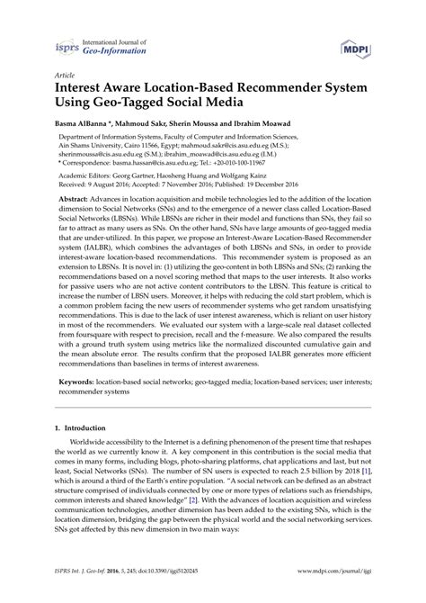 pdf interest aware location based recommender system using geo tagged social media