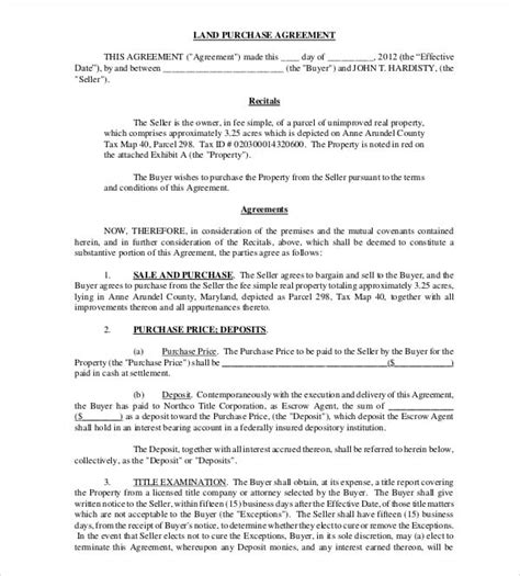 Printable Land Purchase Agreement