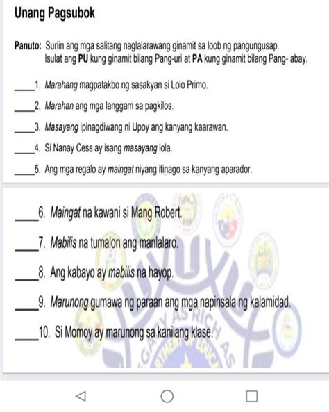 Panuto Suriin Ang Mga Salitang Naglalarawang Ginamit Sa Loob Ng 61677
