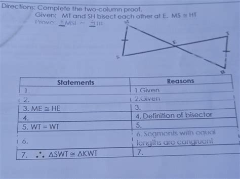 solved directions complete the two column proof given mt[geometry] gauthmath