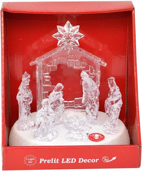 20cm Christmas Pre Lit LED Musical Nativity Scene Acrylic Sculpture