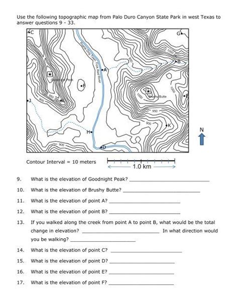 Reading Topographic Maps Worksheet Web Topographic Map Worksheet