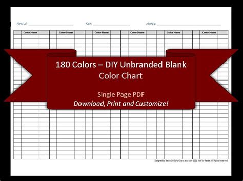 180 Colors DIY Blank Color Chart Swatch Sheet Digital Etsy
