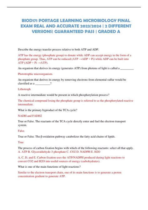 BIOD171 PORTAGE LEARNING MICROBIOLOGY FINAL EXAM REAL AND ACCURATE 2023