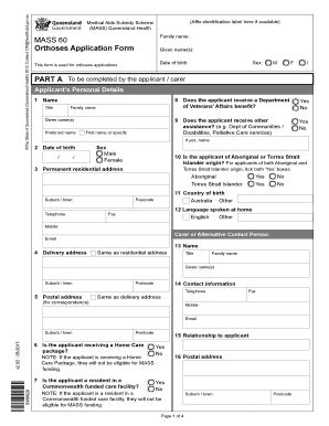 Fillable Online Health Qld Gov Orthoses Application Form Mass