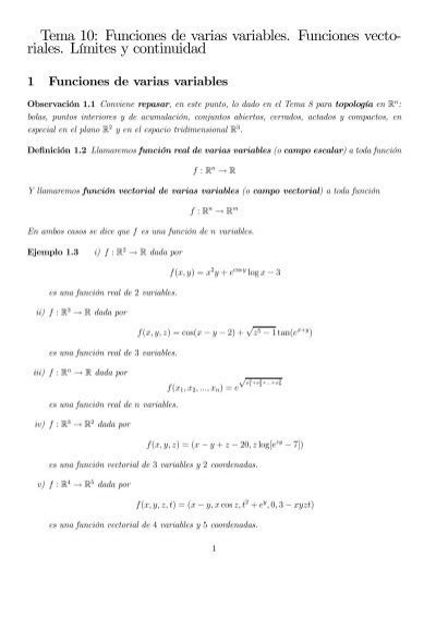 Funciones de varias variables y vectoriales LÃmites y continuidad