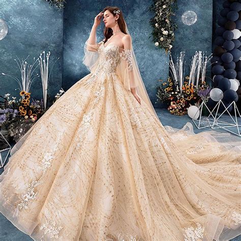 Luxury Gorgeous Champagne Wedding Dresses Ball Gown Off The