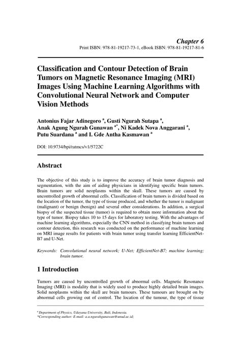 pdf classification and contour detection of brain tumors on magnetic resonance imaging mri