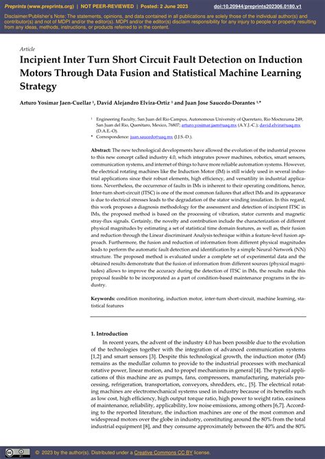 pdf incipient inter turn short circuit fault detection on induction motors through data fusion