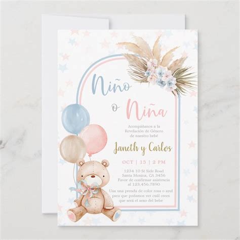 Bear Gender Reveal Baby Shower Spanish Invitation Invitación en