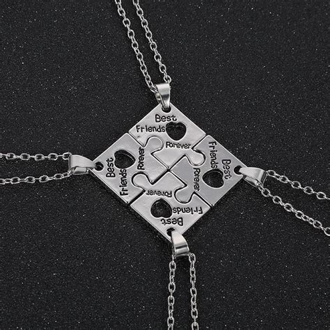 Best Friends Forever Puzzle Charm Necklaces 4 Pcs Neck Jewellery
