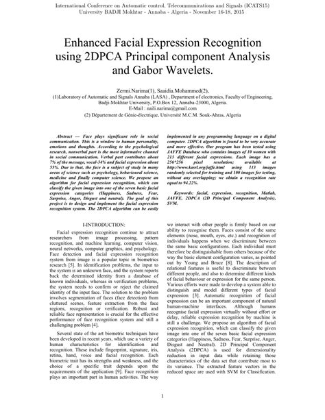 pdf enhanced facial expression recognition using 2dpca principal component analysis and gabor