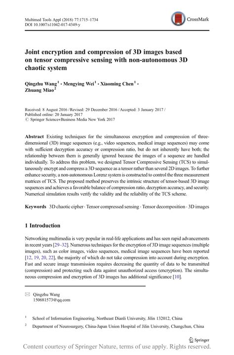 joint encryption and compression of 3d images based on tensor compressive sensing with non