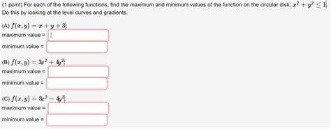 solved for each of the following functions find the maximum