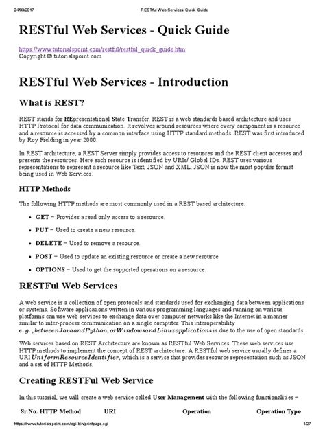 restful web services quick guide pdf representational state transfer hypertext transfer