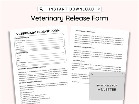 Veterinary Release Form Printable Veterinary Medical Records Release