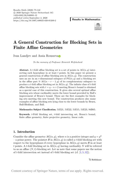 a general construction for blocking sets in finite affine geometries request pdf