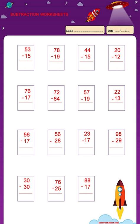 2 digit subtraction without regrouping by learning desk