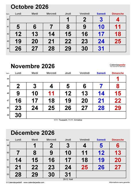 Calendrier Novembre 2026 Excel Word Et PDF Calendarpedia