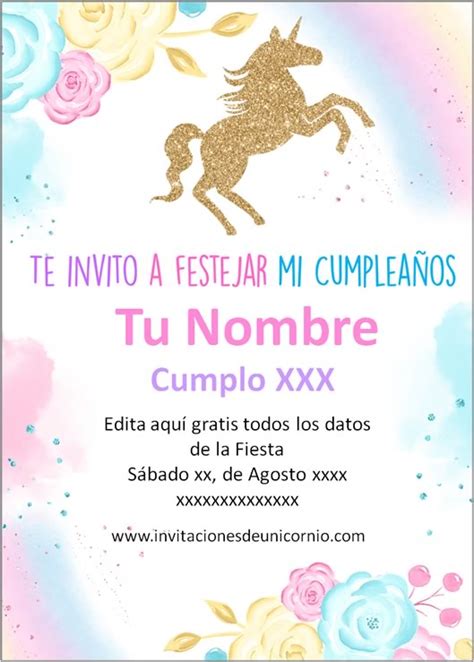 Las Mejores Invitaciones De Unicornio Para Editar Y Compartir