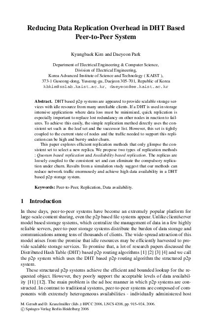 pdf reducing data replication overhead in dht based peer to peer system kyungbaek kim