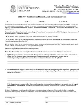 Fillable Online Uscb 2016 2017 Verification Of Parent Assets