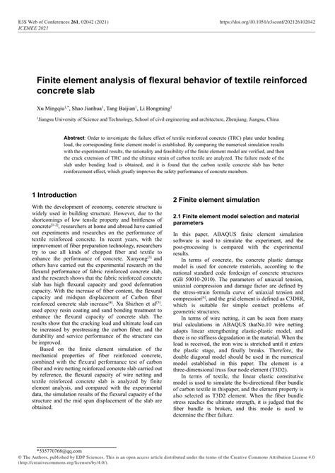 pdf finite element analysis of flexural behavior of textile reinforced concrete slab