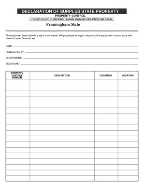 Fillable Online Framingham Declaration Of Surplus State Property Fax