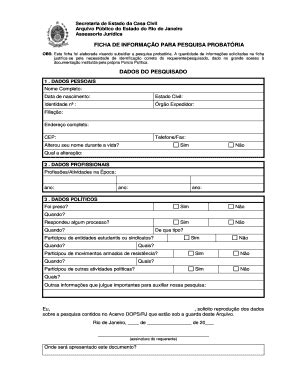 Preenchível Disponível aperj rj gov Ficha de informa o para pesquisa
