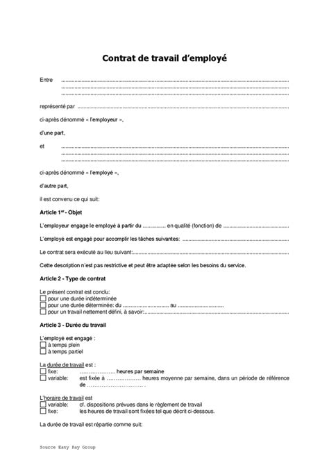 Contrat de travail d employé Belgique DOC PDF page 1 sur 3