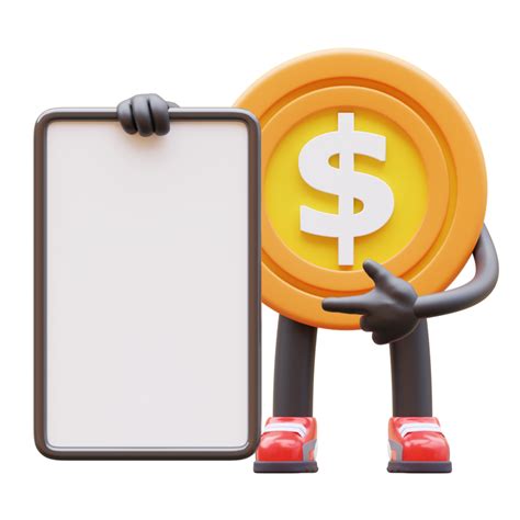 3D Money Coin Character Holding Blank Paper 37246670 PNG