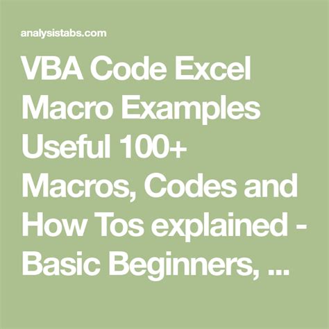 vba code excel macro examples useful 100 macros codes and how tos explained basic beginners