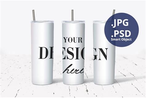 20 Oz Skinny Tumbler Mockup Full Wrap 3 Skinny Tumblers Mockup White