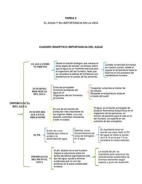 Tarea 2 TAREA 2 EL AGUA Y SU IMPORTANCIA EN LA VIDA CUADRO SINOPTICO